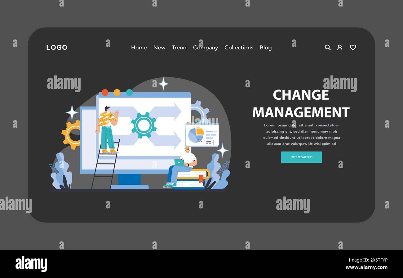 Change Management night or dark mode web or landing page. Dynamic ...