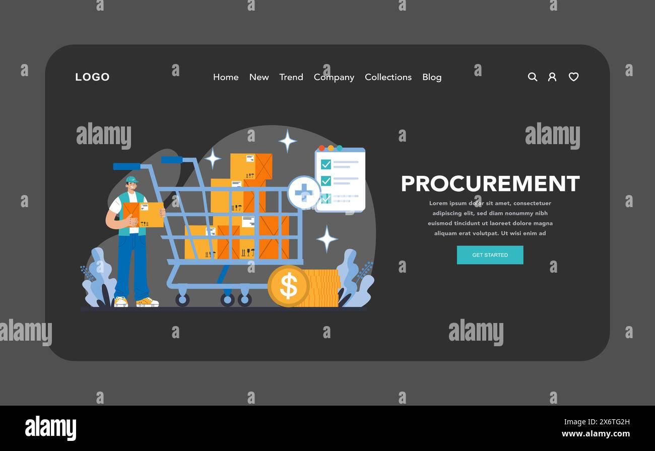 Procurement Process night or dark mode web or landing page. Efficient ...