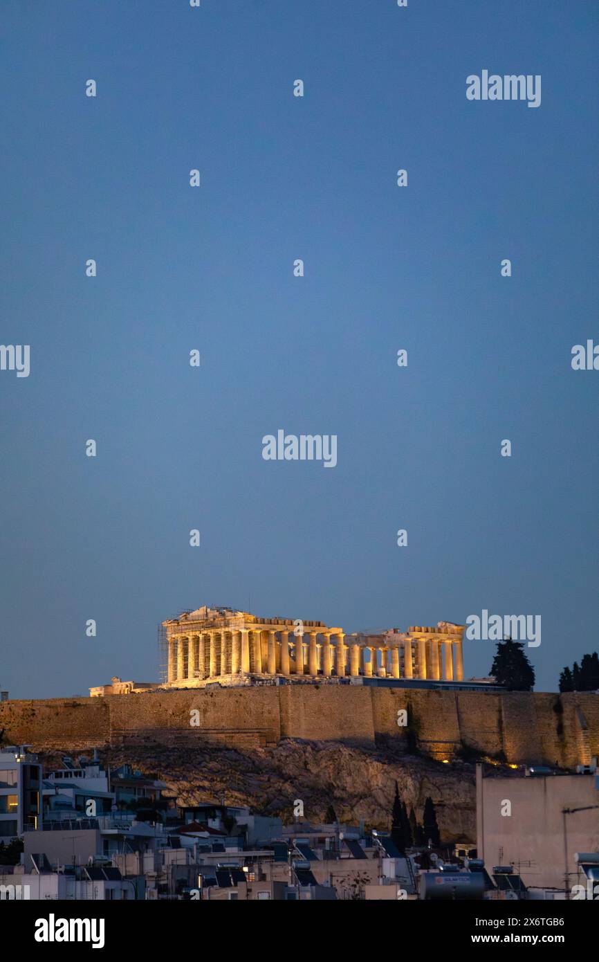 Parthenon temple at night, Athens, Greece, Europe Stock Photo - Alamy