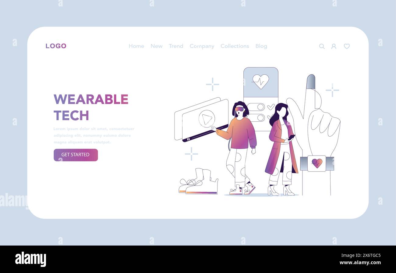 Wearable technology web or landing page. Individuals engaging with ...