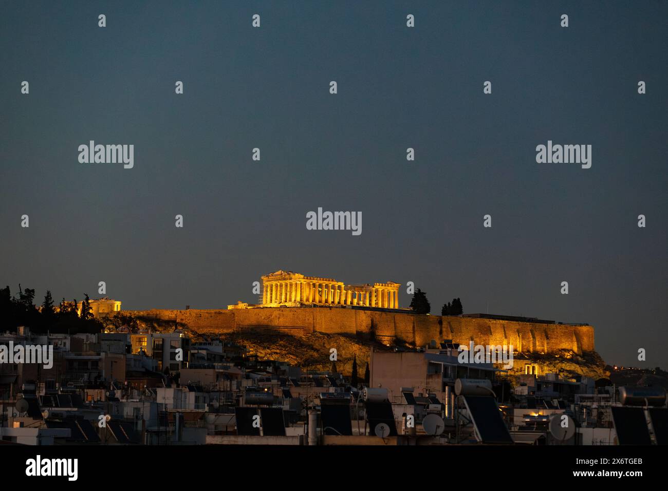 Parthenon temple at night, Athens, Greece, Europe Stock Photo - Alamy