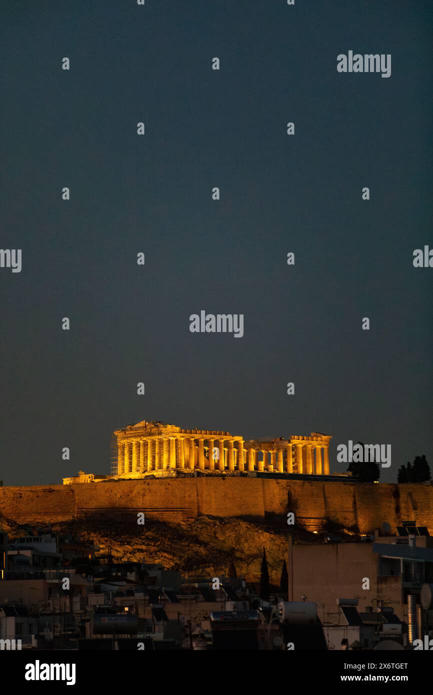 Parthenon temple at night, Athens, Greece, Europe Stock Photo - Alamy