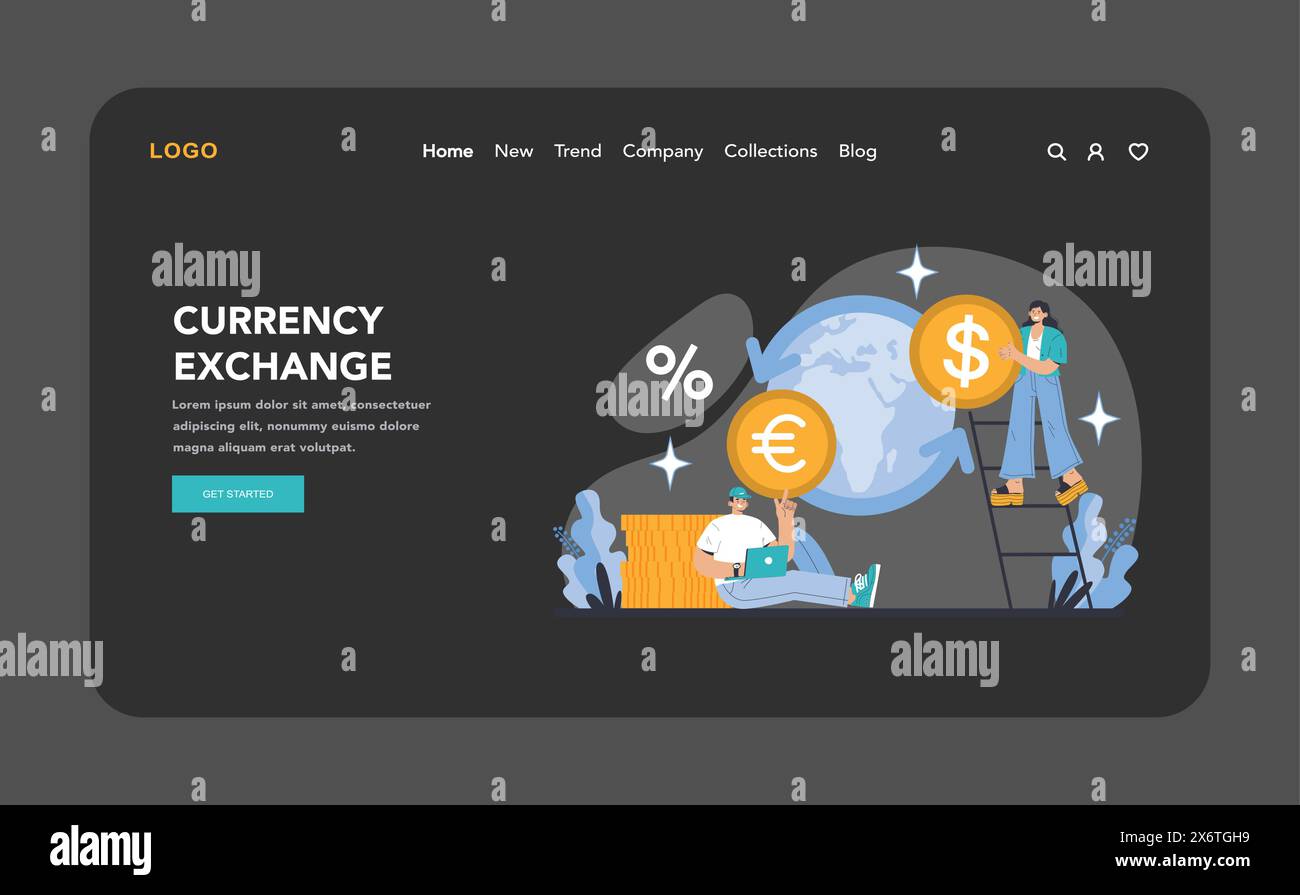 Currency Exchange night or dark mode web or landing page. Streamlining ...