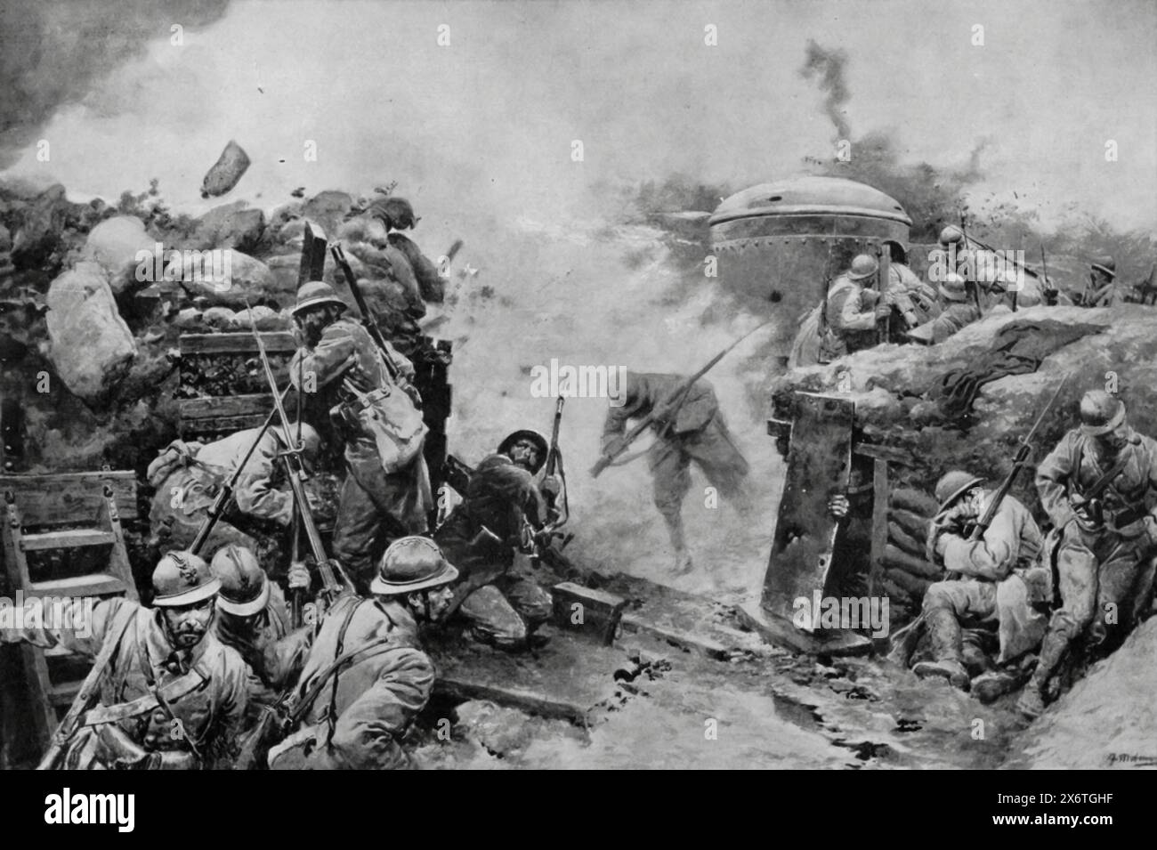 A scene in the trenches on the Western Front after approximately 12 ...