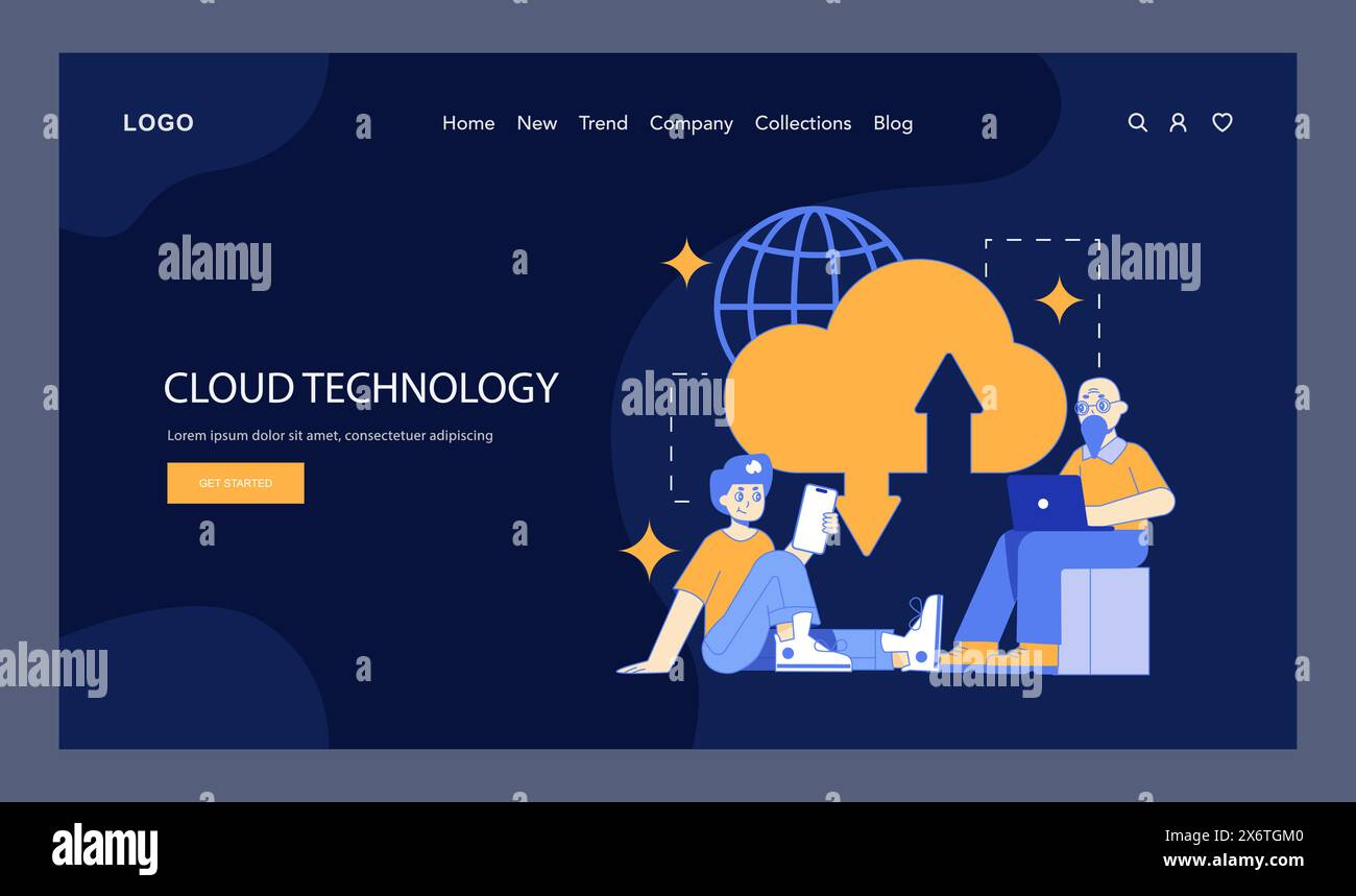 Cloud technology concept. Digital connectivity with a cloud, global network, and people using ...
