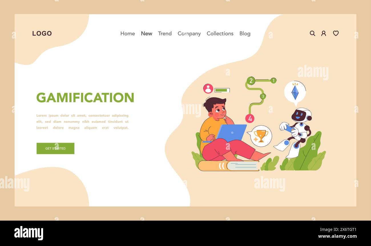 Educational gamification concept. A student engages with learning ...