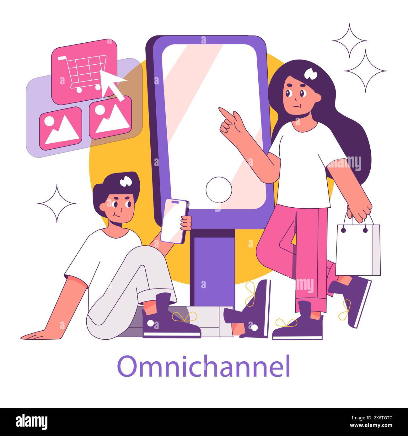 Phygital concept illustration integrating digital and physical shopping ...