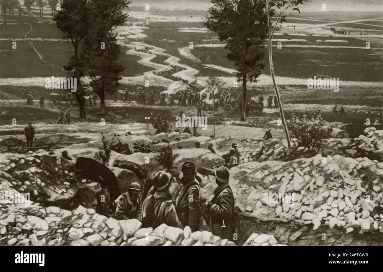 A depiction of the Great French attack in Champagne during the First ...