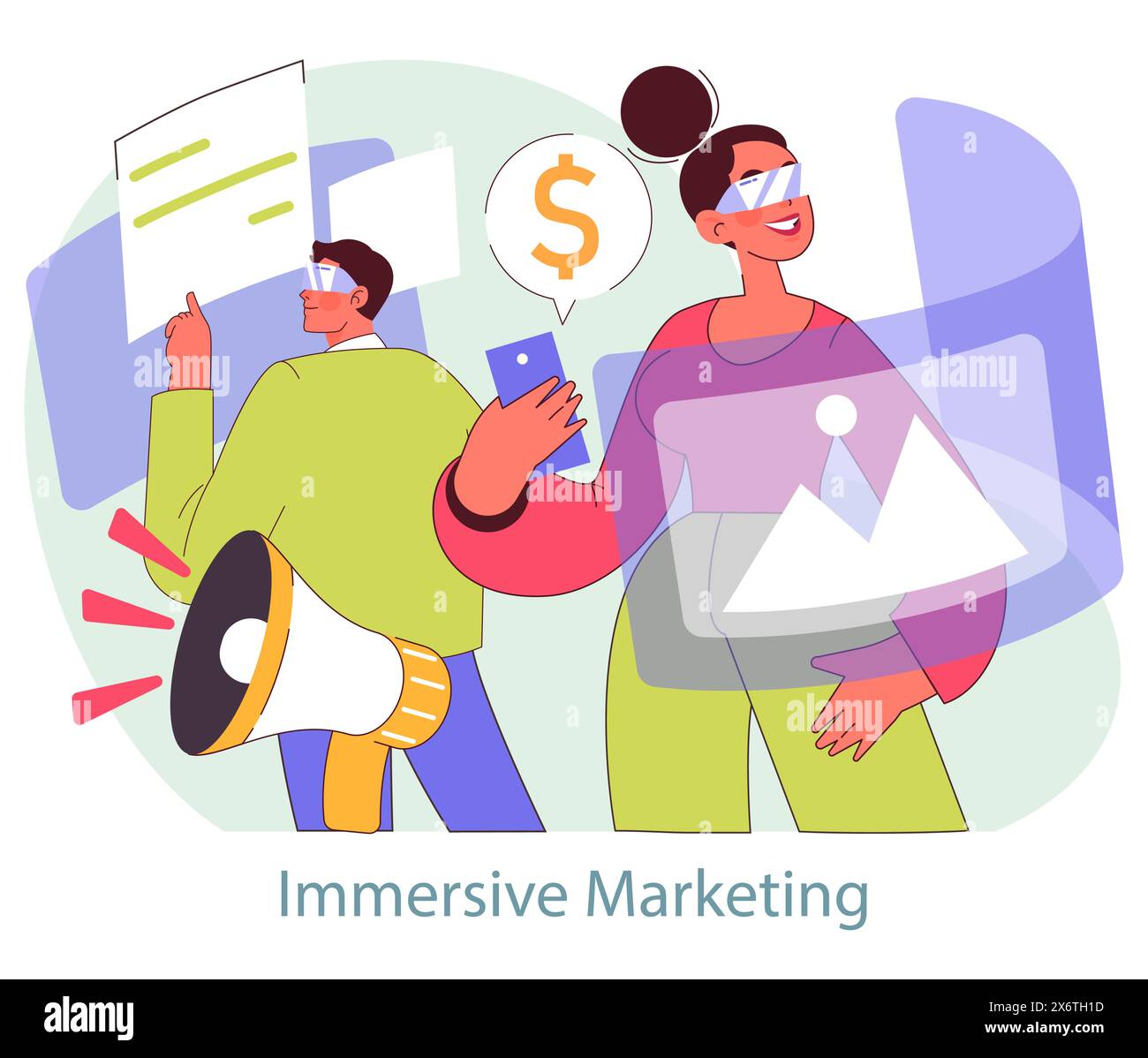 Immersive Marketing concept. Customers engage with interactive digital advertising. Technology ...