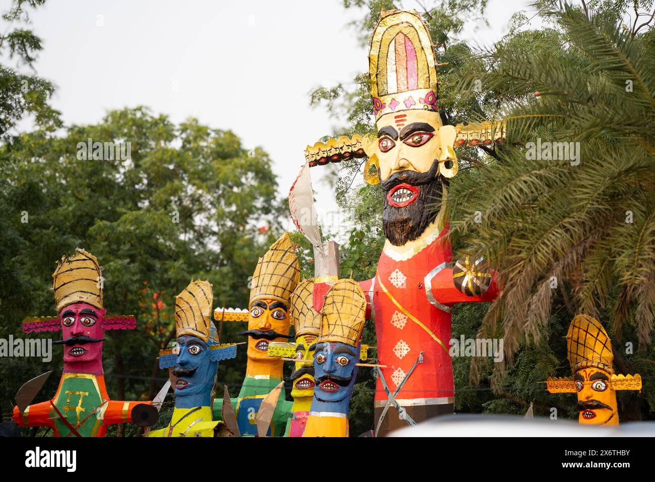 Colorful effigies of demon king Ravan of paper made on the hindu ...