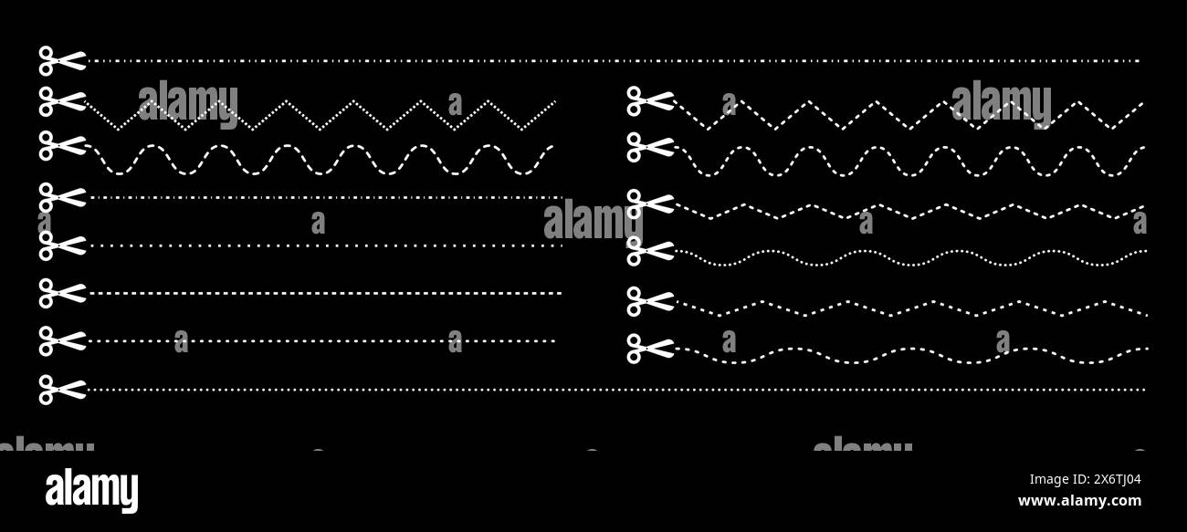 Set of scissors with cut lines. Vector collection of horizontal dashed ...
