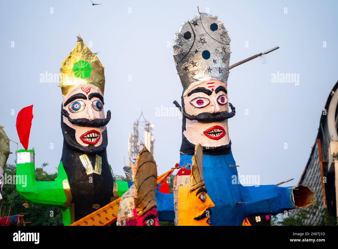 Colorful effigies of demon king Ravan of paper made on the hindu ...