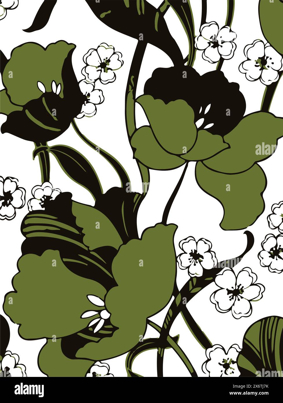 Floral seamless pattern with big flowers and Vector illustration Stock ...