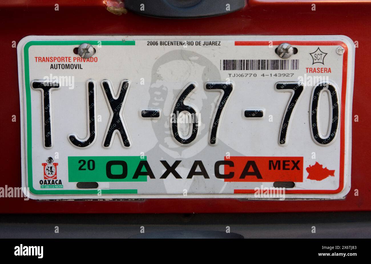 Oaxaca, Mexico. Private Automobile License Plate. Image of Benito ...