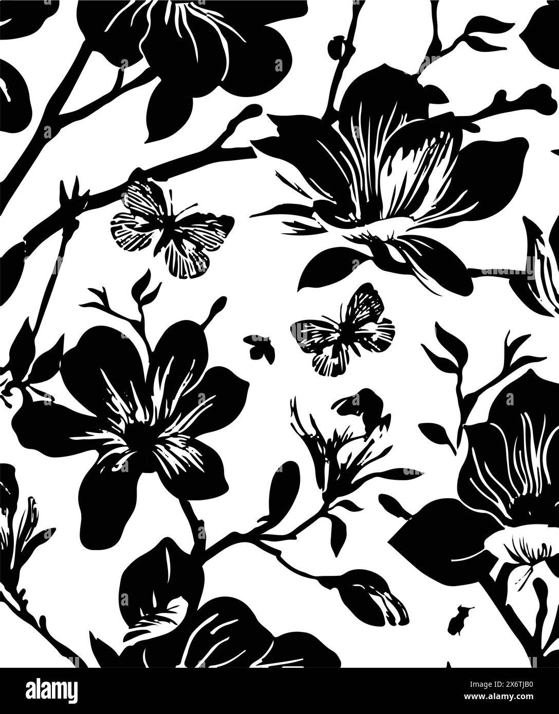 Floral seamless pattern with big flowers and Vector illustration Stock ...