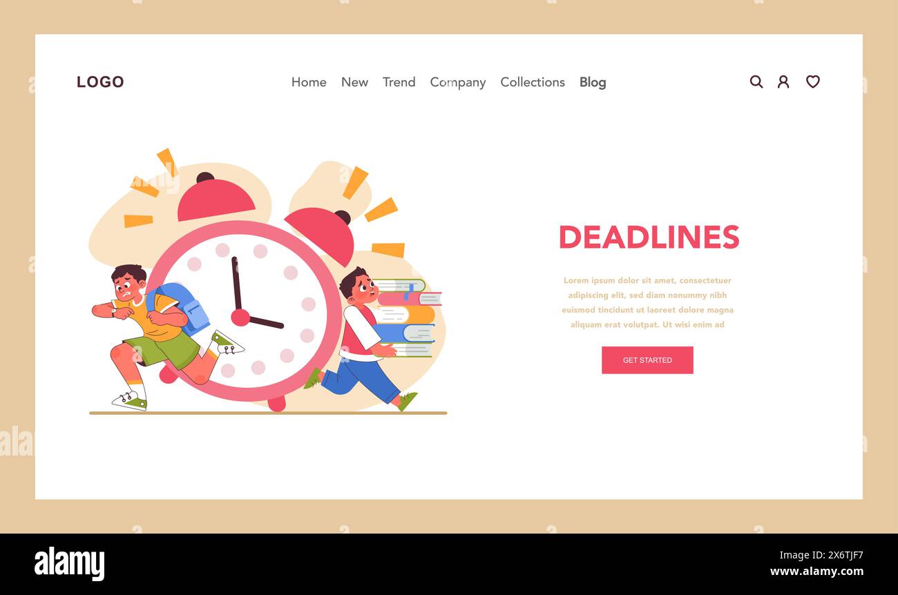 Educational stress web or landing. Students race against the clock ...