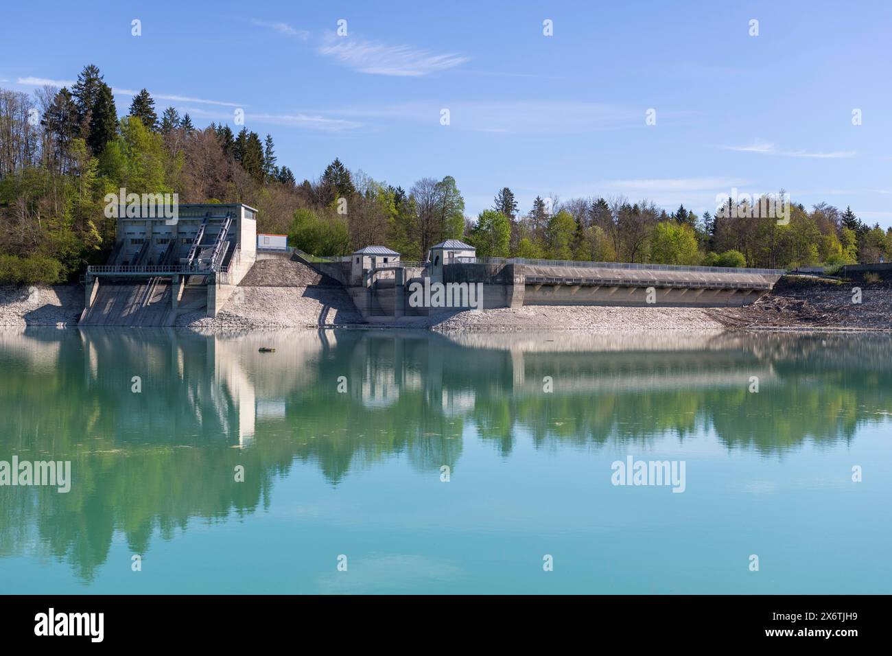 Lech barrage at Forggensee, Lech, power station, head reservoir, flood ...