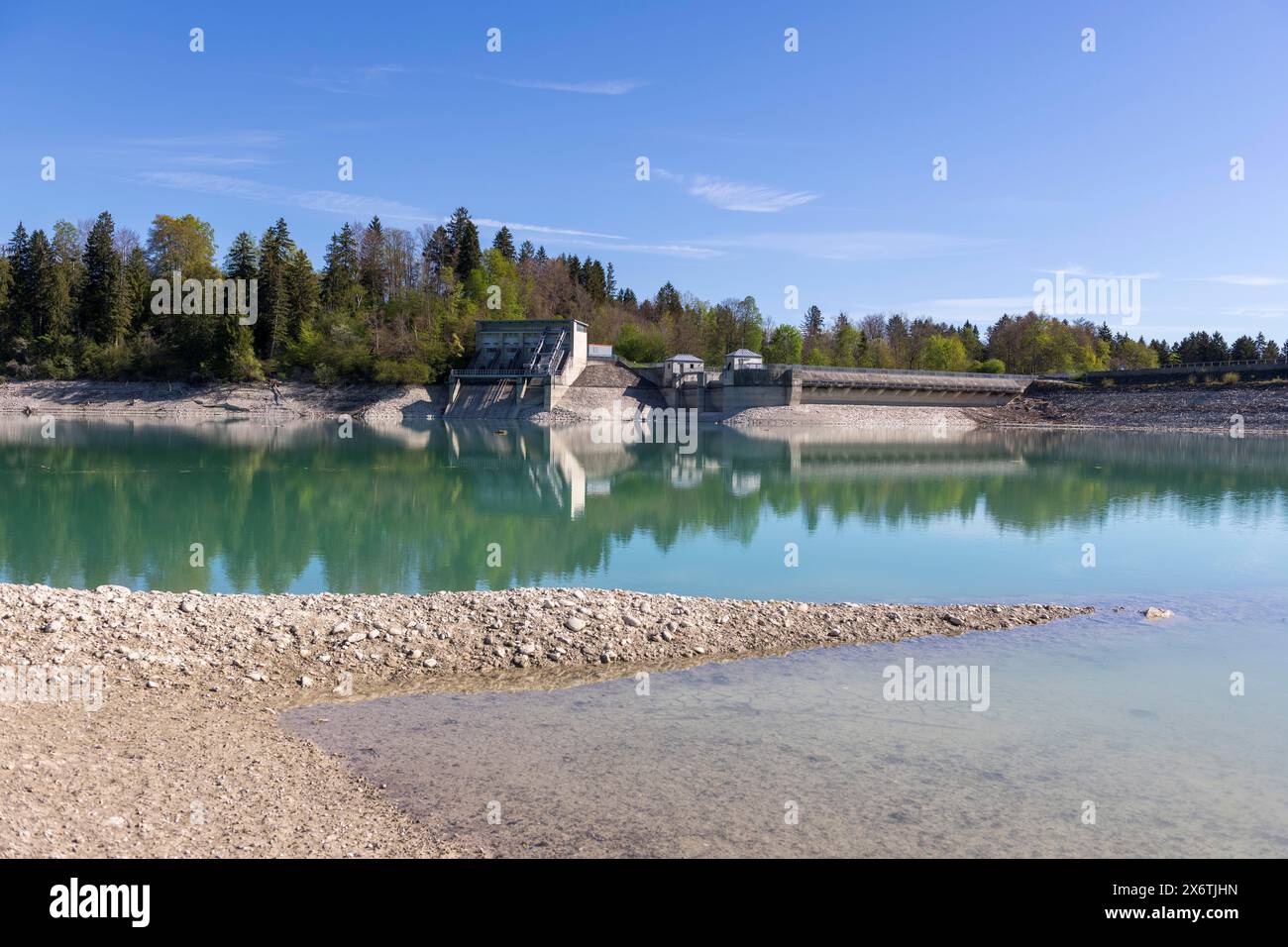 Lech barrage at Forggensee, Lech, power station, head reservoir, flood ...