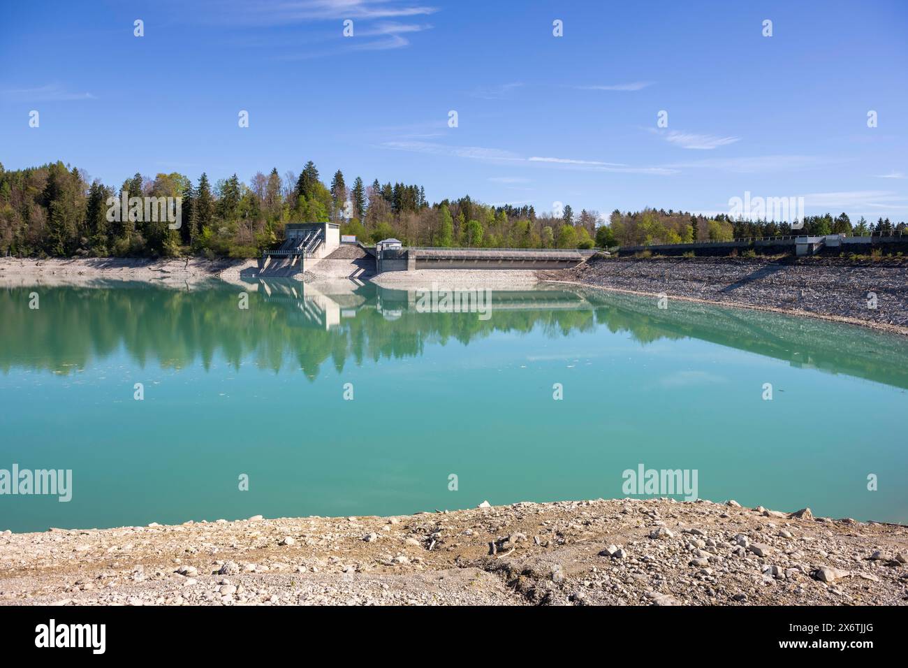 Lech barrage at Forggensee, Lech, power station, head reservoir, flood ...