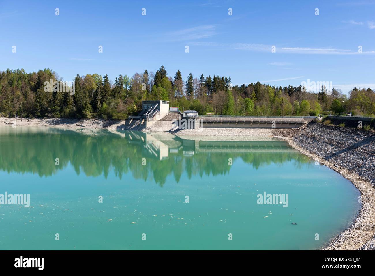 Lech barrage at Forggensee, Lech, power station, head reservoir, flood ...
