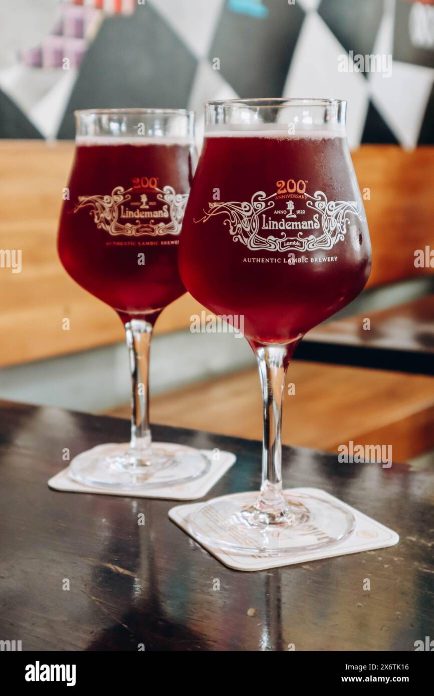 Brussels, Belgium - October 21, 2023: Traditional cherry Belgian beer ...