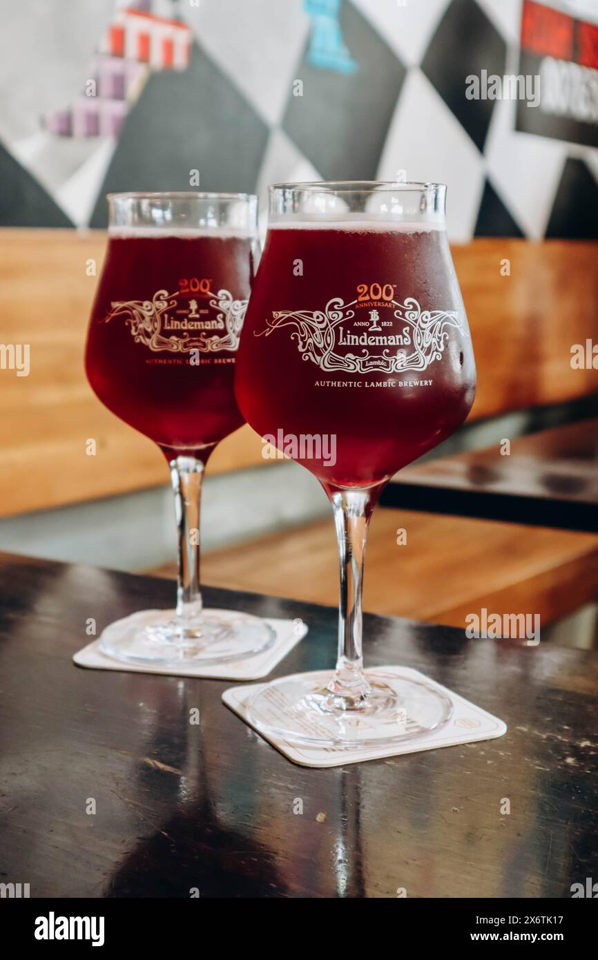 Brussels, Belgium - October 21, 2023: Traditional cherry Belgian beer ...