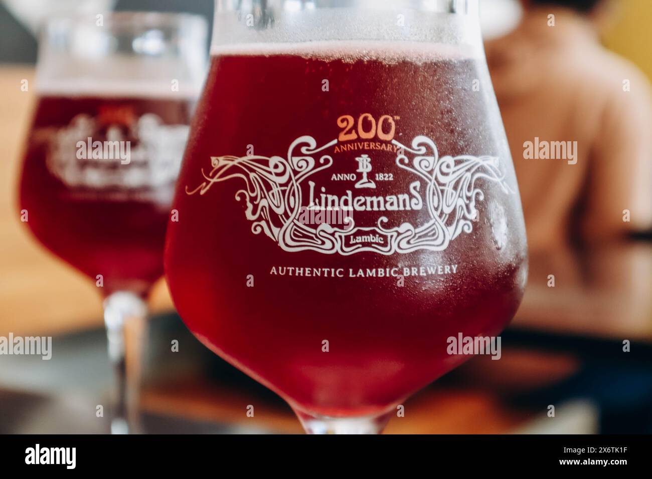 Brussels, Belgium - October 21, 2023: Traditional cherry Belgian beer ...