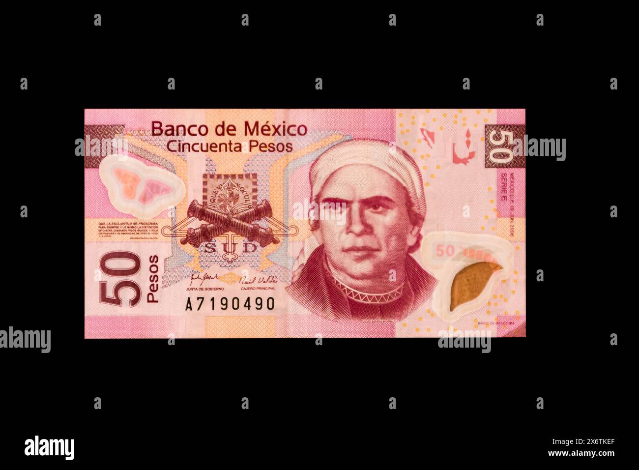 Mexico, North America. Fifty Pesos Banknote showing Jose Maria Morelos ...