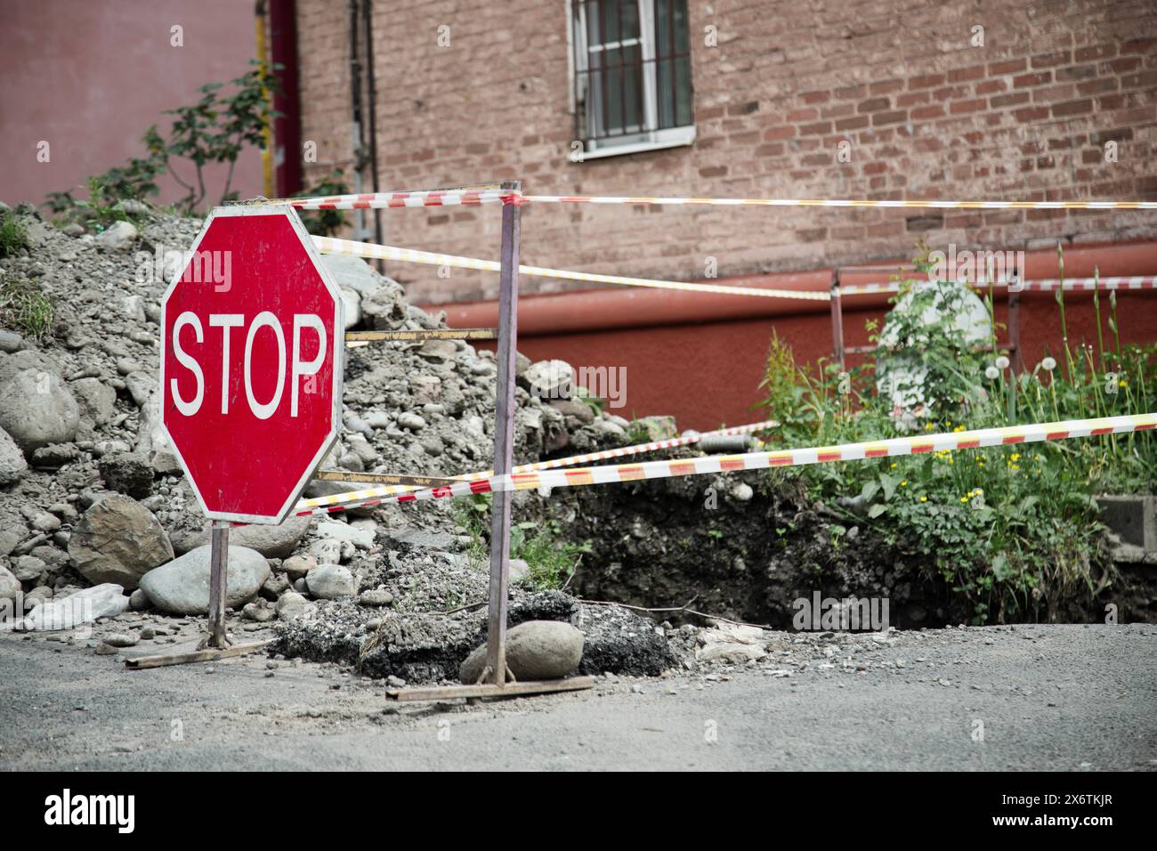 Ensuring safety at the site of repair and construction work Stock Photo ...