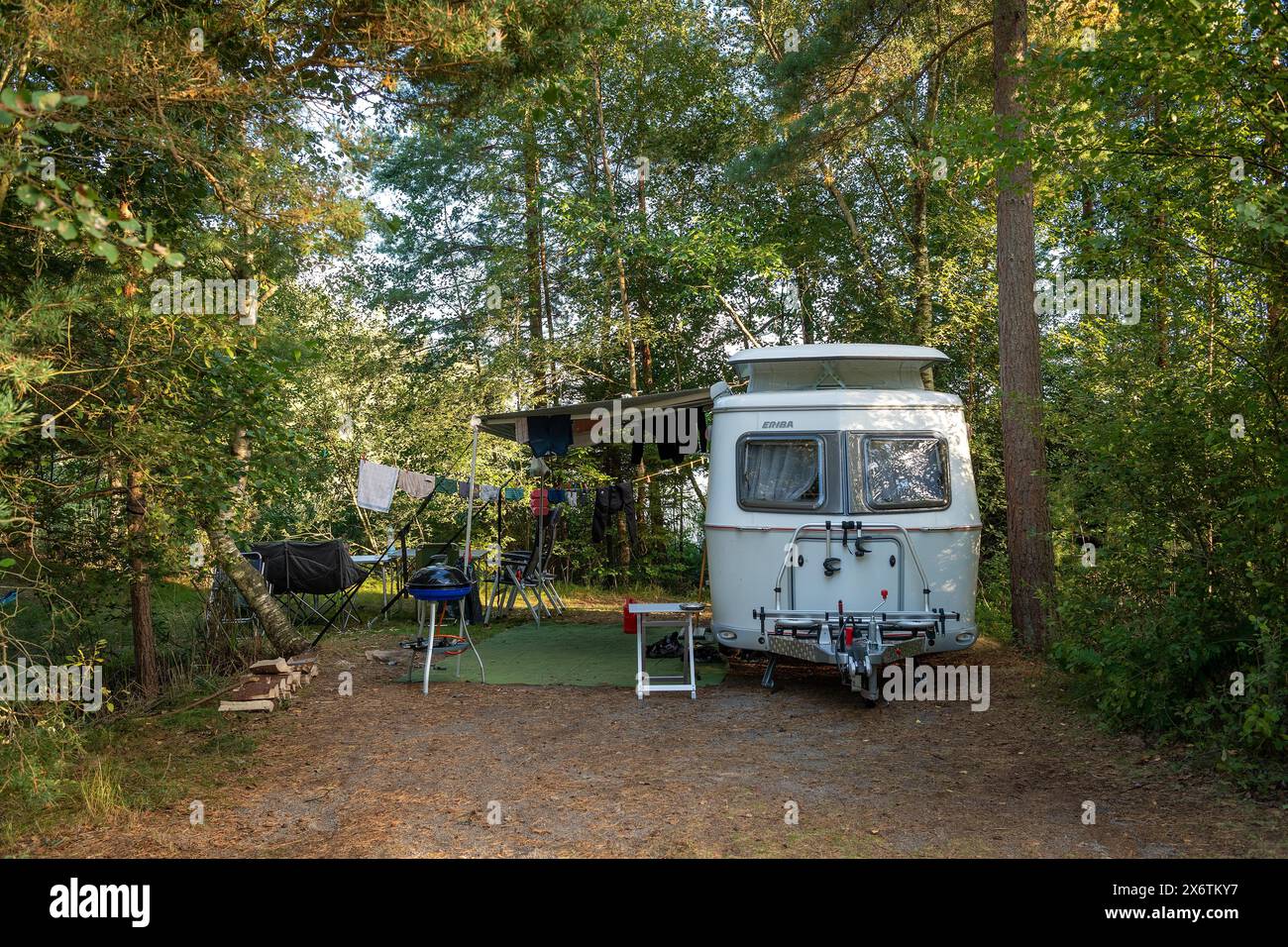 Eriba caravan on a campsite in the forest, Haettaboda Vildmarkscamping ...