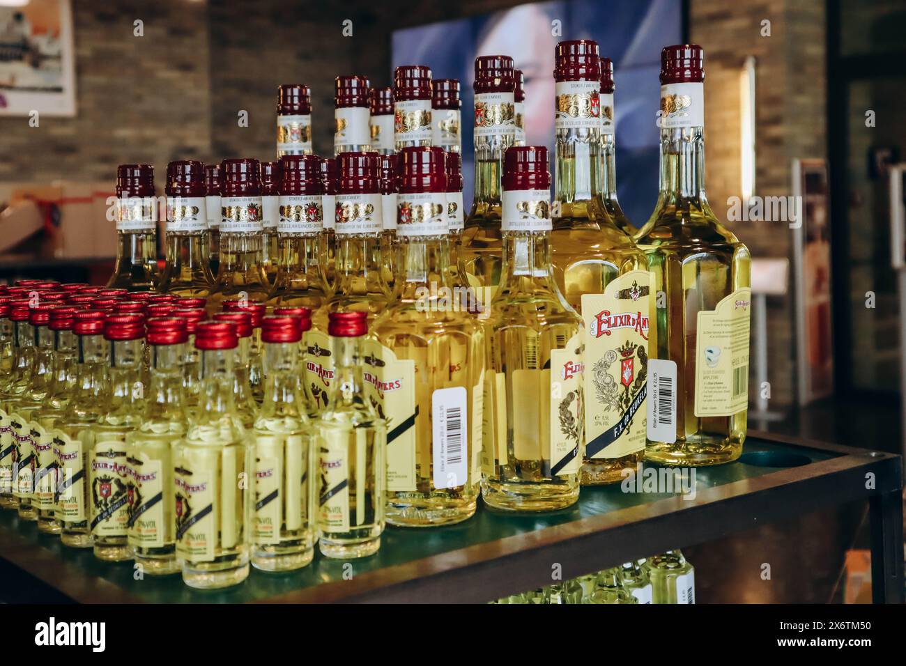 Antwerp, Belgium - October 22, 2023: Elixir d'Anvers, a liqueur with ...