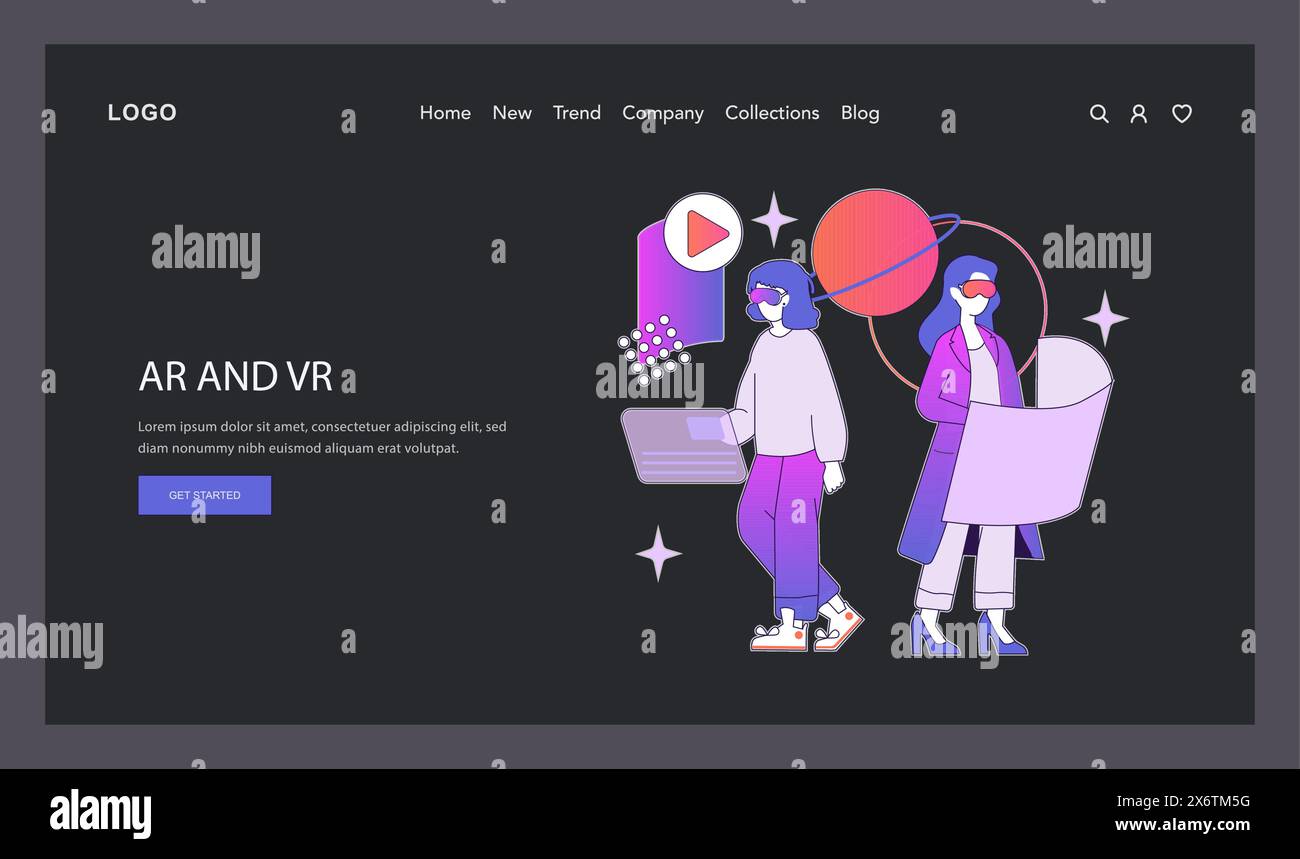 AR and VR concept website header with two characters immersed in ...