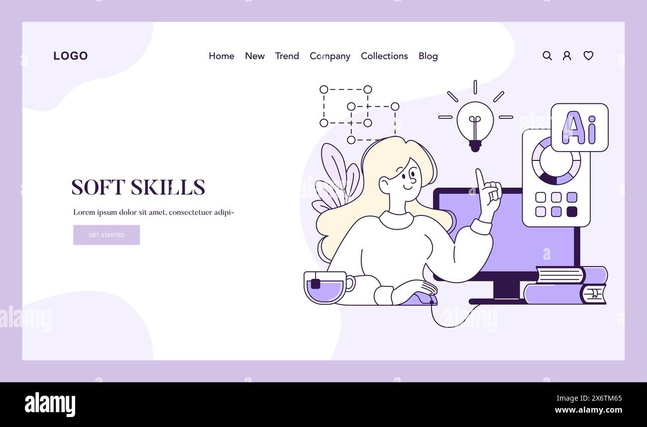Soft Skills concept. A serene vector illustration of a woman crafting designs, symbolizing the ...