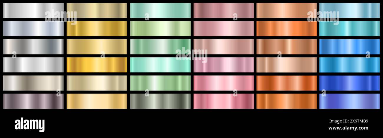 A set of metallic glossy gradients on a black background. The texture ...