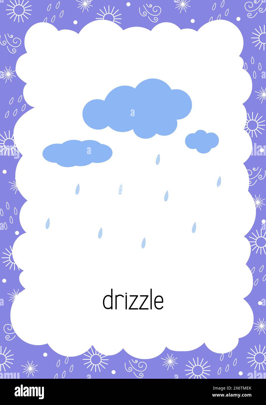 Weather flash card Rain Drizzle topical vocabulary learning printable ...