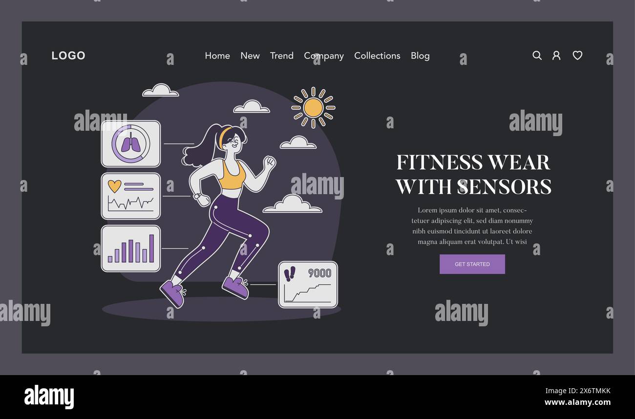 Fashion tech concept. A dynamic illustration showcasing a woman jogging ...