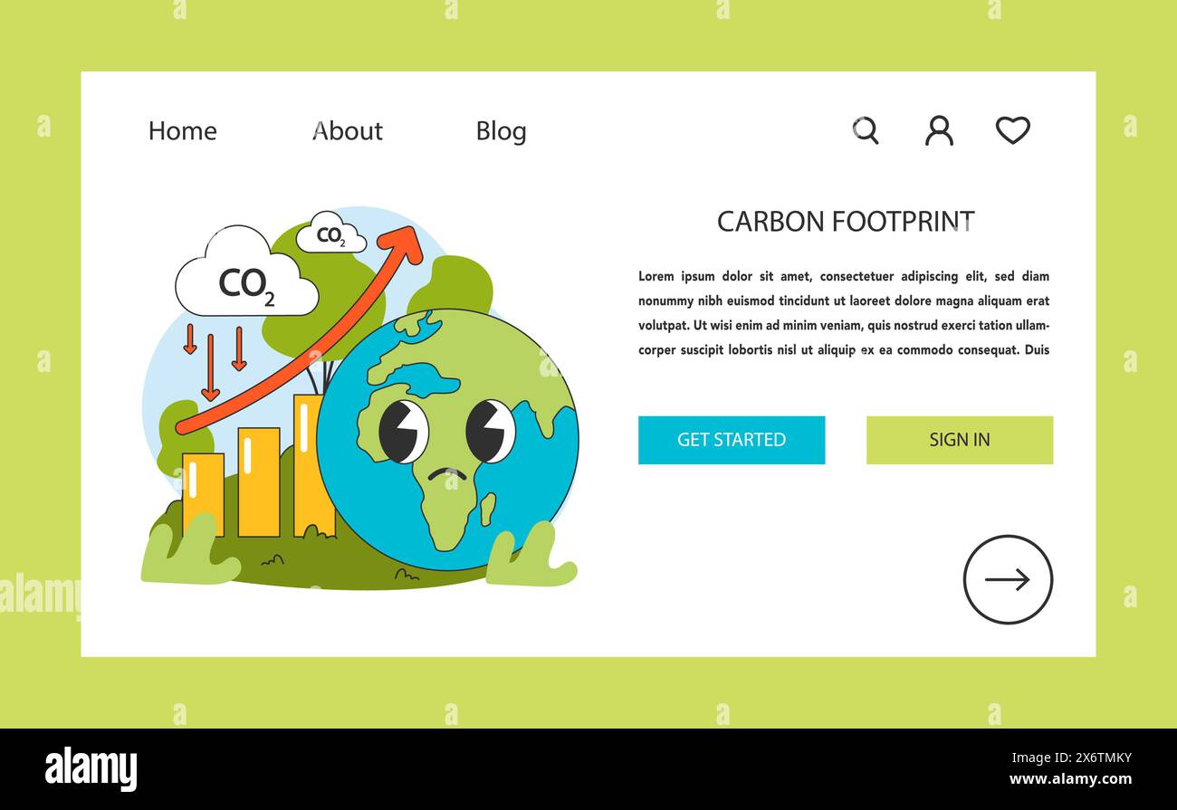 Carbon footprint. Sad Earth beside a CO2 gases. Air pollution. Global ...