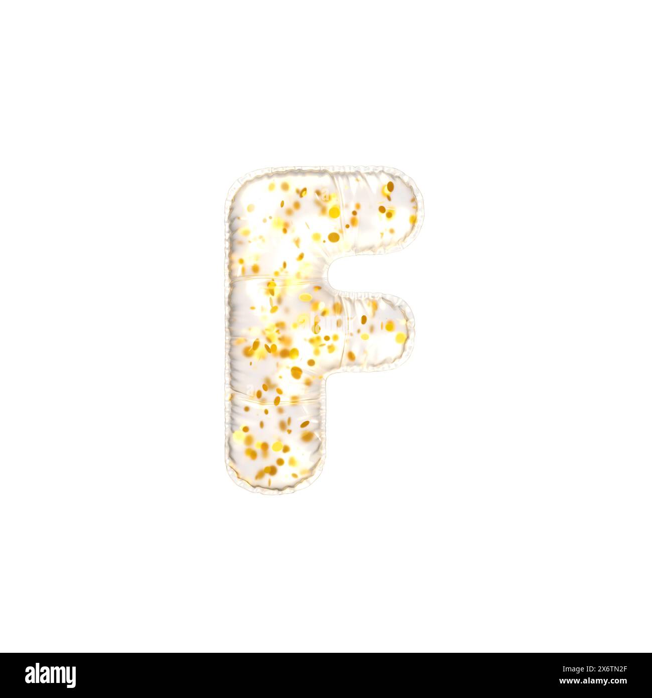 Transparent balloon with golden flakes Letter F. 3d render illustration ...