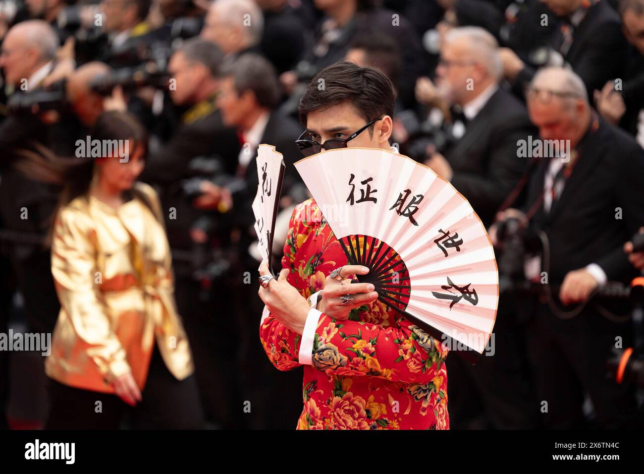 Cannes, France, 14 May 2024: Miles Moretti with fan during the opening ...