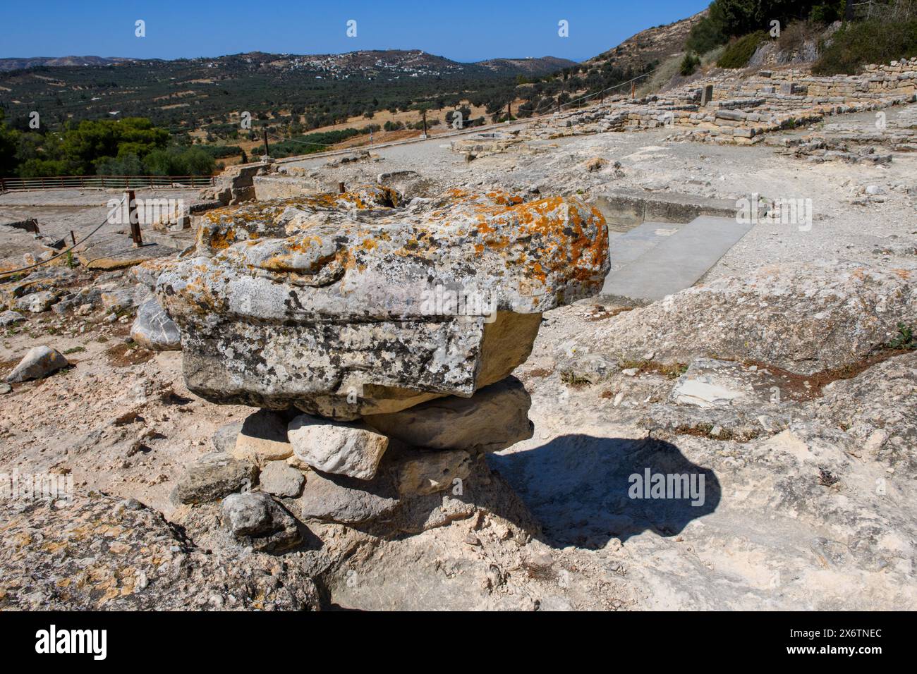 Stone fragment column fragment remains of palace on hill of Phaistos ...