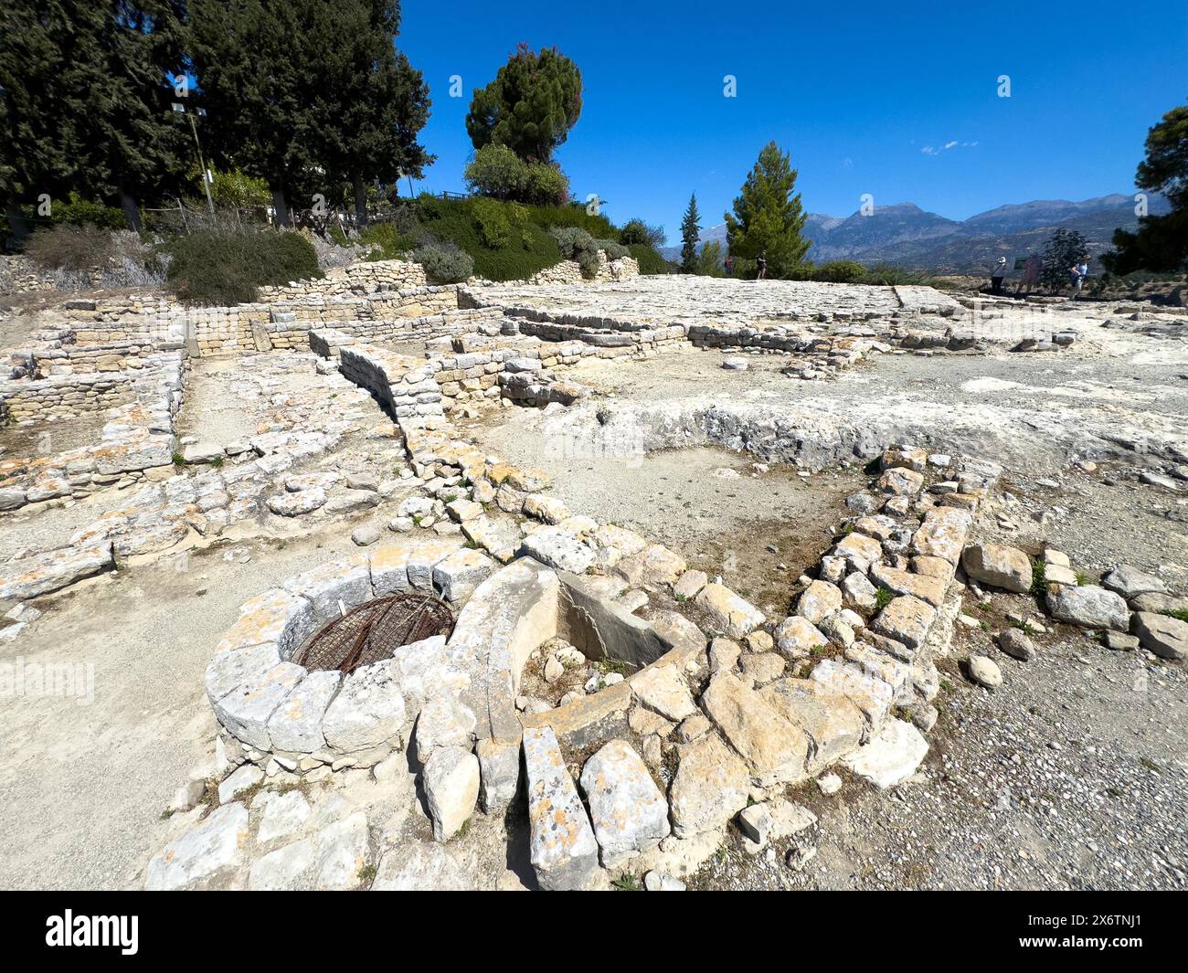 View of upper part of settlement of Phaistos with ancient foundation walls, ground find of ...