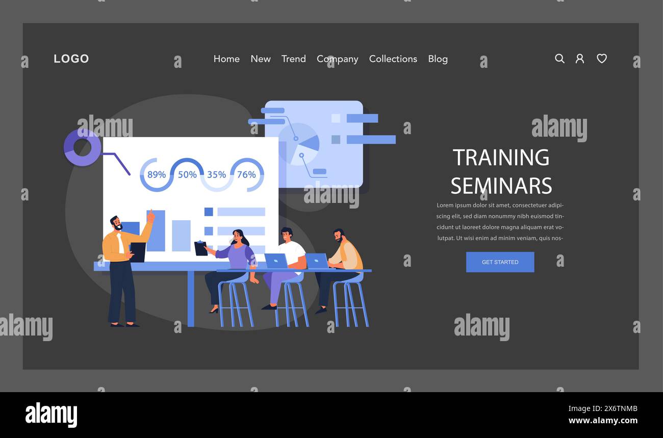 Training Seminars concept. Engaged instructor presents data insights as ...