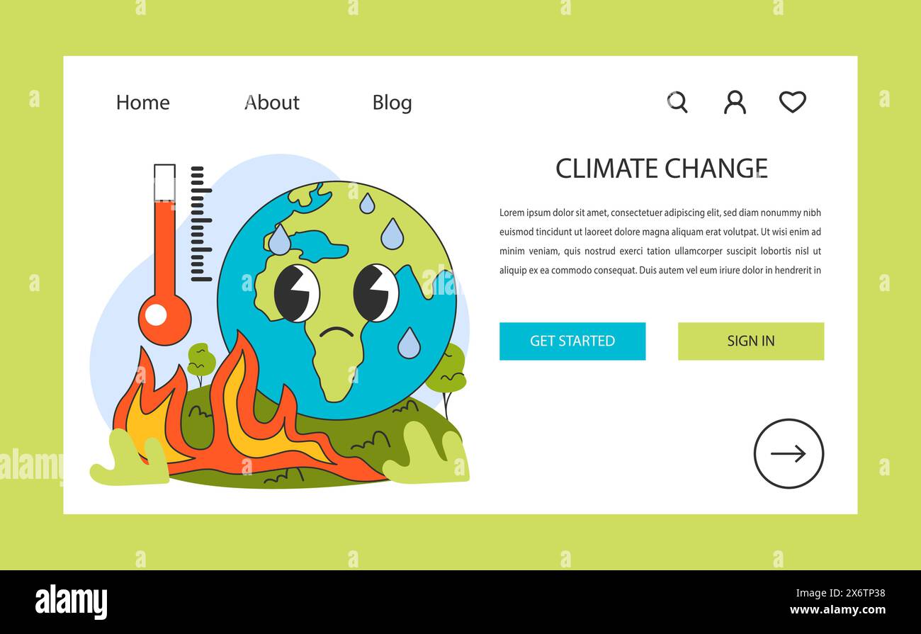 Climate change web banner or landing page. Distressed Earth cartoon ...