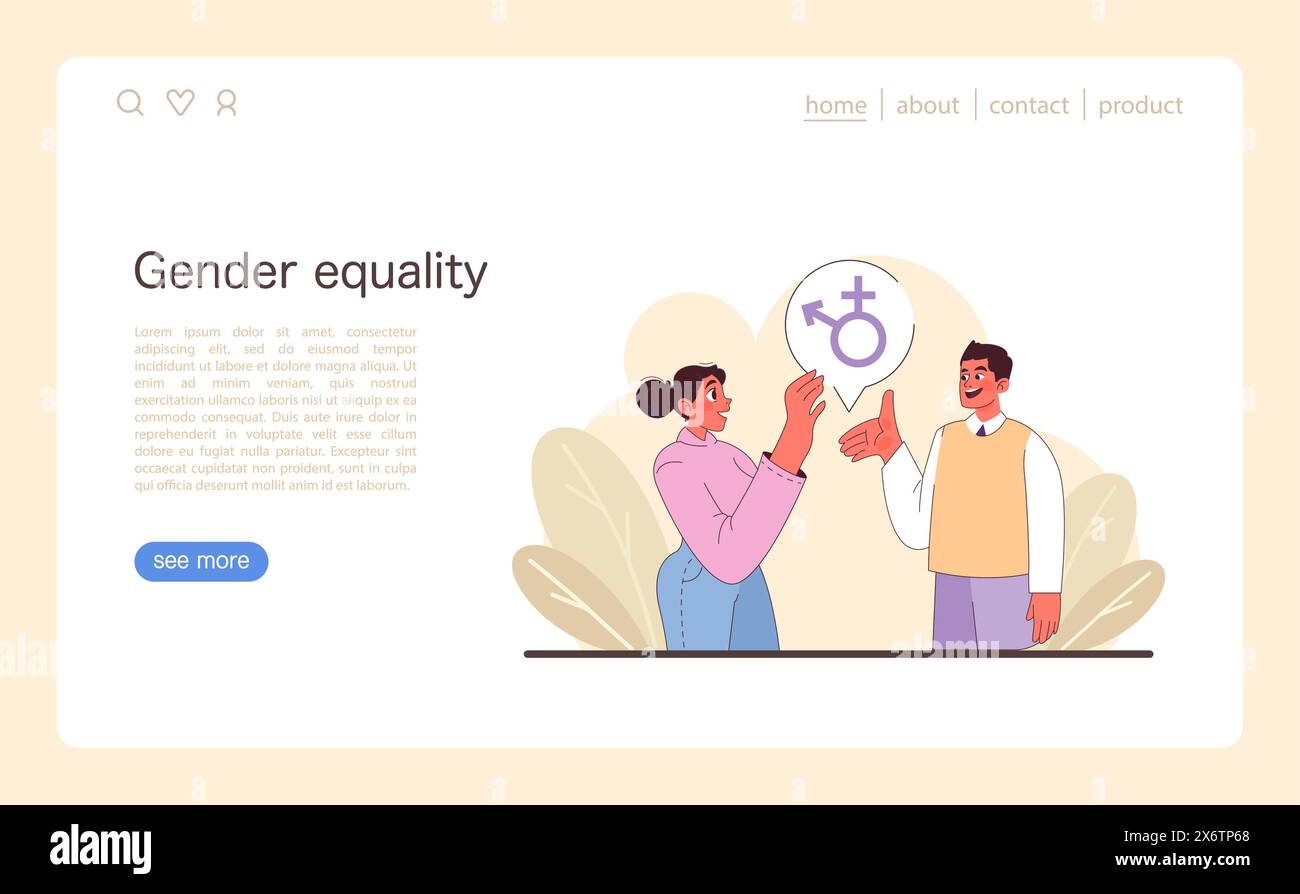 A man and woman collaborate, holding symbols of male and female ...