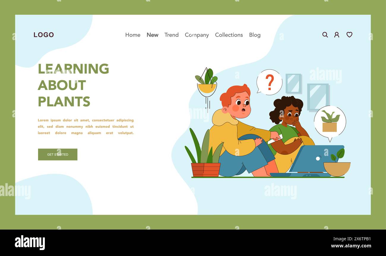 Botanical learning concept. Curious children use technology to explore ...