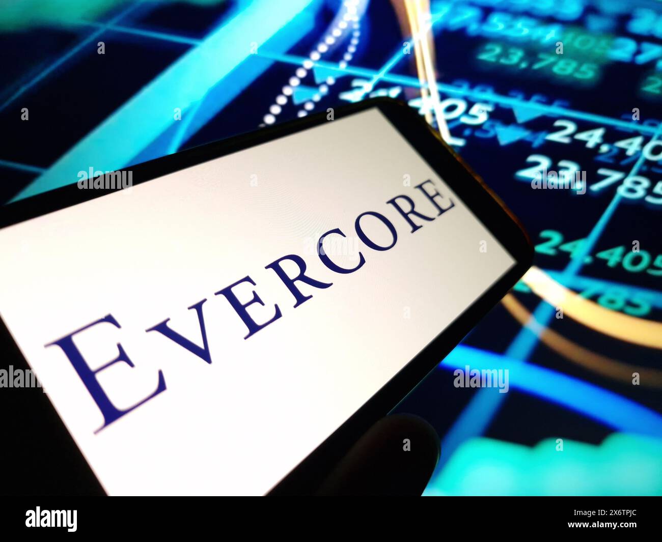 Konskie, Poland - May 15, 2024: Evercore company logo displayed on ...
