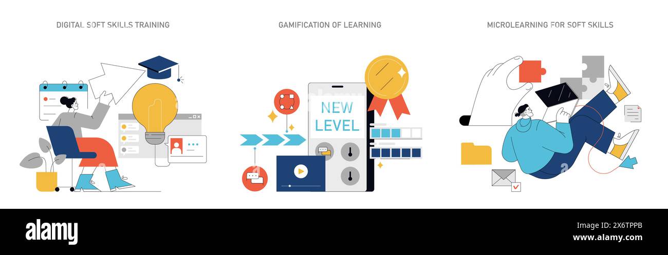 Soft Skills Training set. Online education tools for personal growth ...