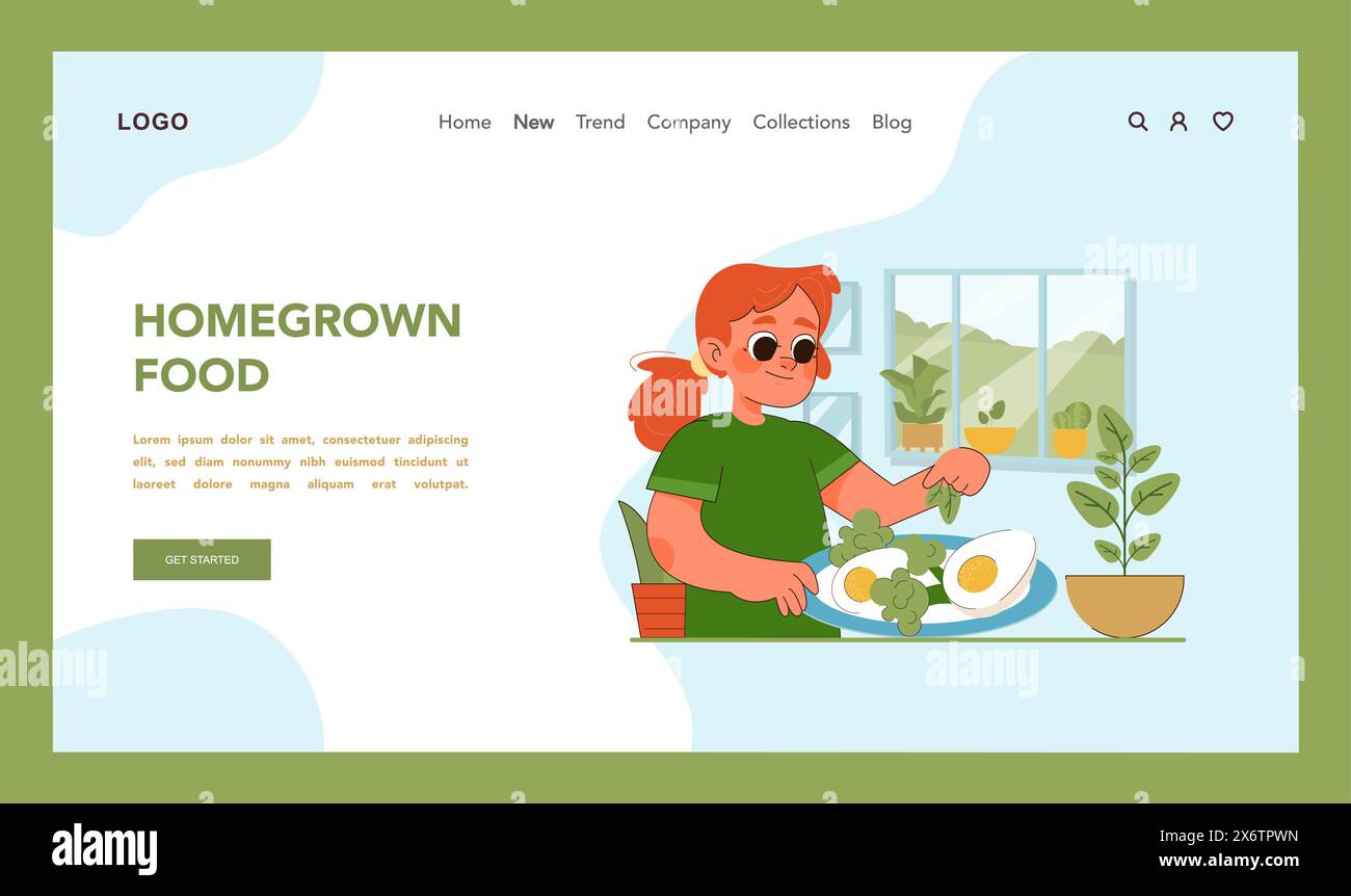 Homegrown food concept. Young girl proudly presents meal with ...