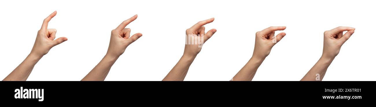 Woman showing size with hand gesture, small to large. Person s finger ...