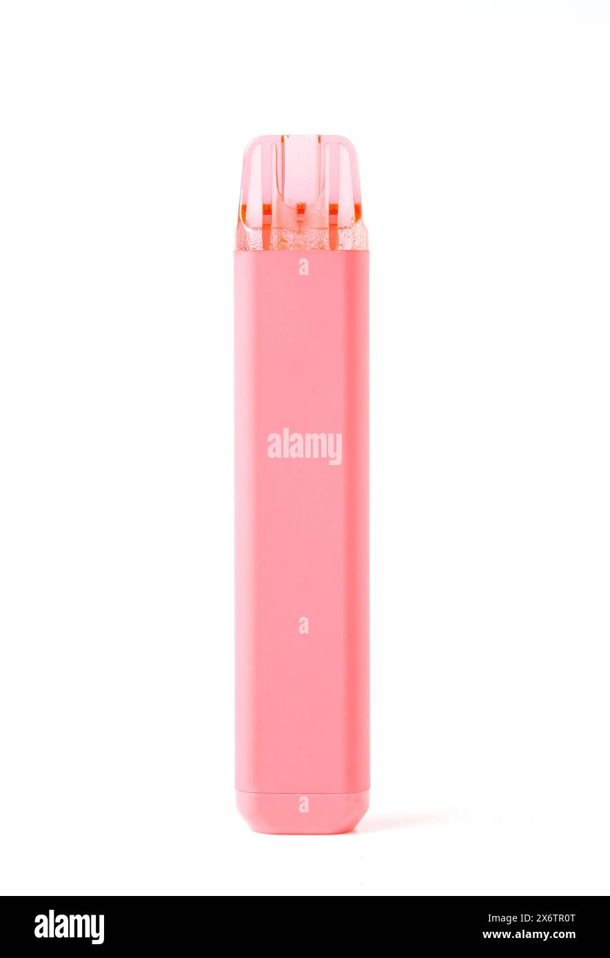 Pink disposable electronic cigarette isolated on a white background ...
